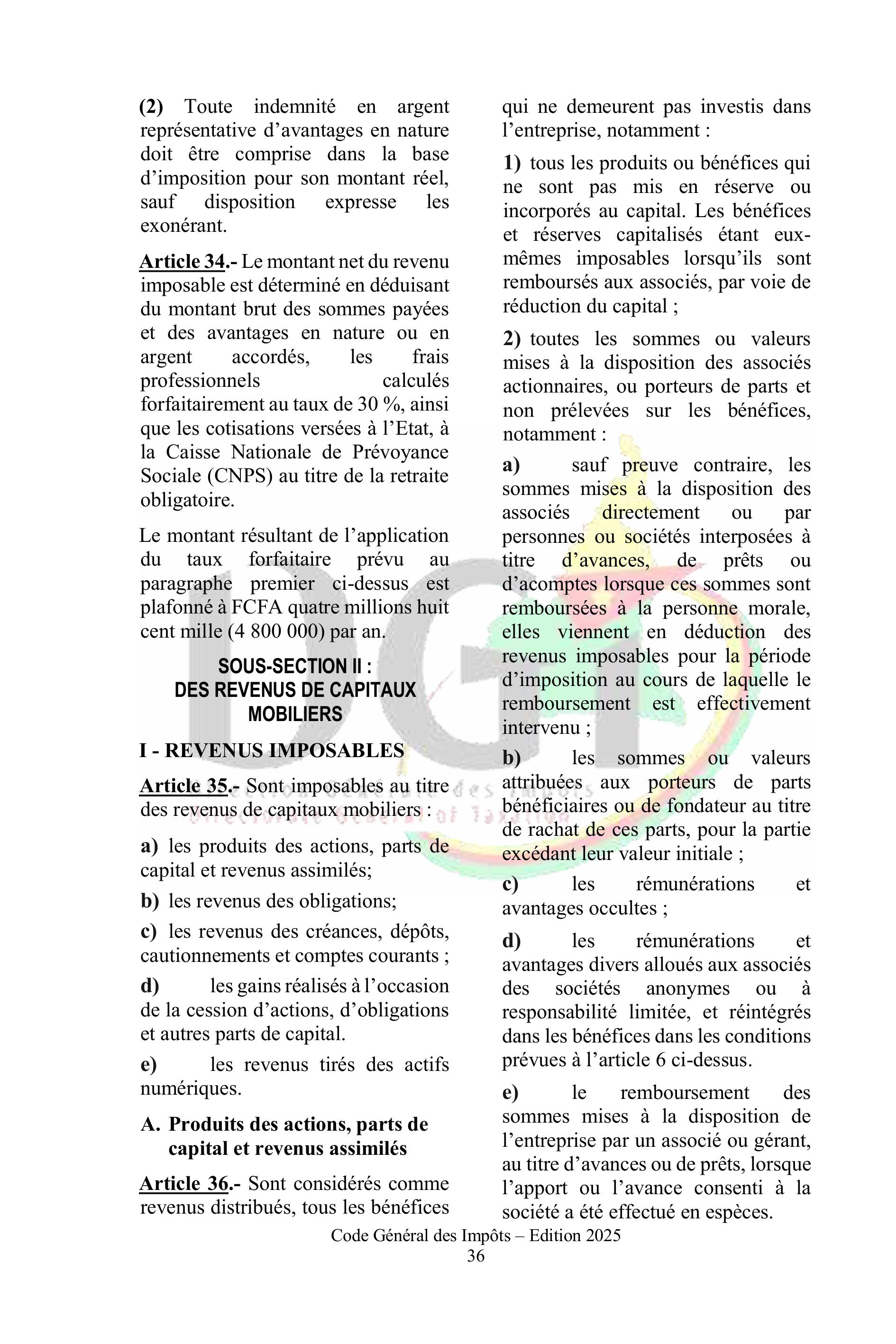 CODE GENERAL DES IMPOTS Mis à jour au 1er janvier 2025 | Direction Générale des Impôts (DGI)